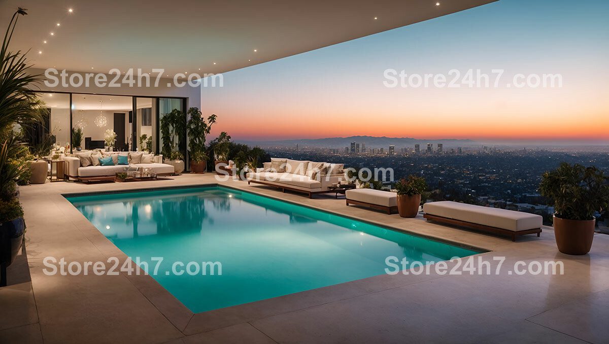 Los Angeles Sunset Infinity Pool View: AI-Image for Sale