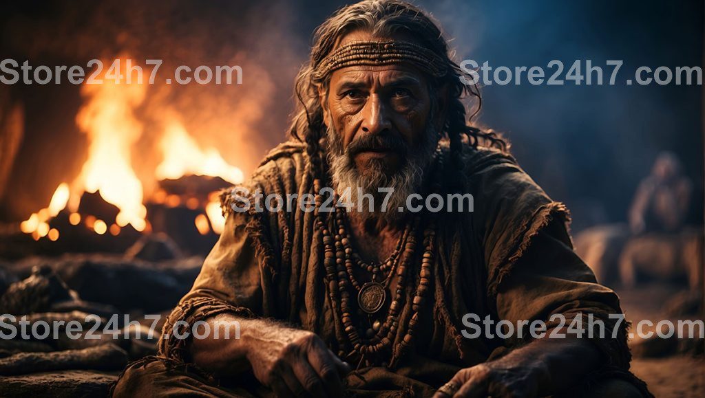 Tribal Elder Firelit Wisdom Portrait: AI-Image for Sale