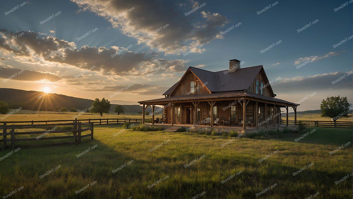 Golden Hour Rustic Ranch Panorama | Image 4080 x 2304 px