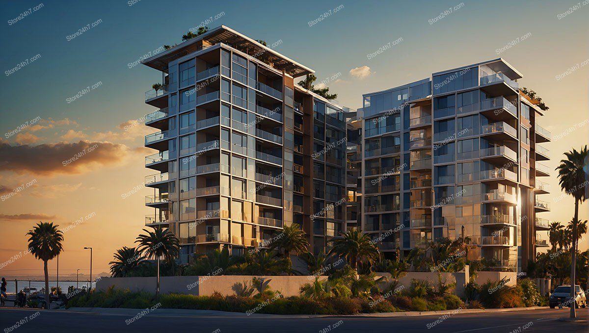 California Sunset Modern Condo Facades | Image 4080 x 2304 px