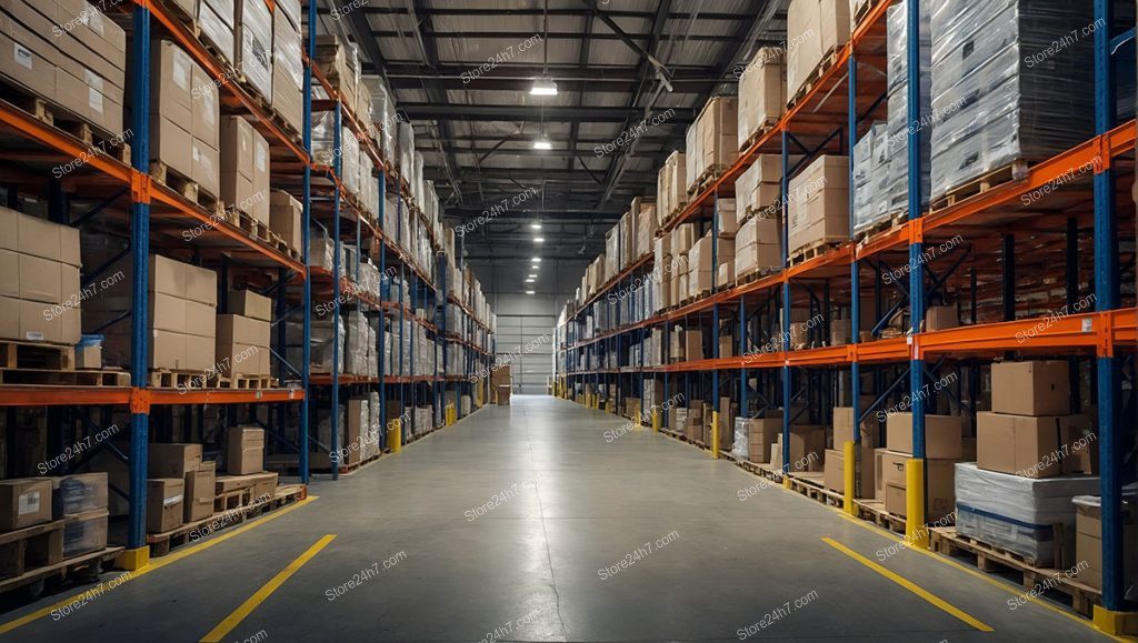 Expansive Warehouse Shelving Interior Pathway | Image 4080 x 2304 px
