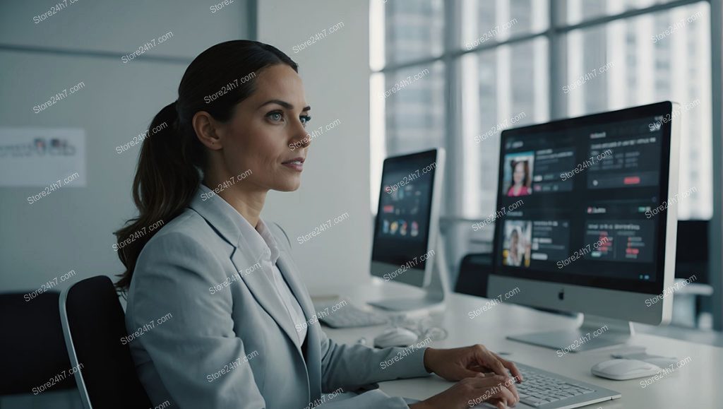 Tech-Savvy Virtual Assistant Monitoring Screens | Image 4080 x 2304 px