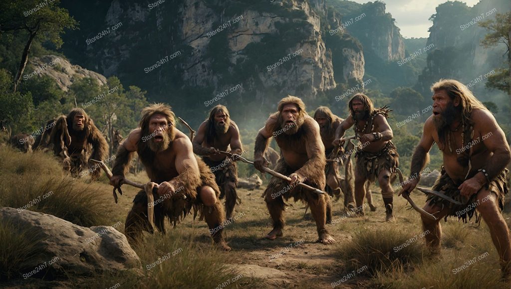 Neanderthal Hunters on Prey Approach | Image 4080 x 2304 px