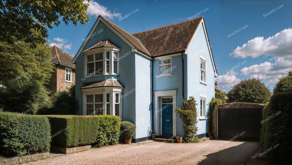 Blue Cottage in Suburban London Setting | Hi-Res Image
