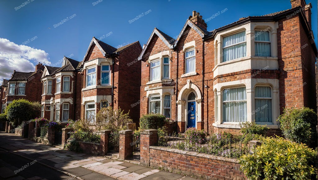 Traditional British Family Homes in Liverpool Neighbourhood | Hi-Res Image